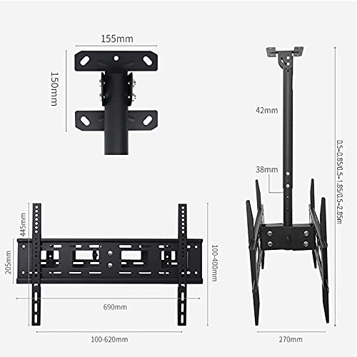 XXYYS Tilt Swivel TV Ceiling Mount, Height Extension Up to 112 Inch, Fits Most 40-75inch LCD Flat Screen TVs, Max VESA 600x400mm (Size : 0.5-2.85m)