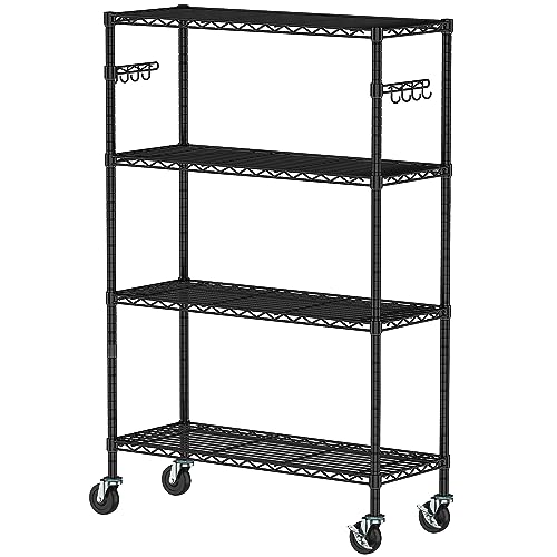 4 Tier Wire Shelving Unit with Wheels, Storage Rack Shelves Heavy Duty Metal Shelves, Commercial Steel Wire Shelving Storage Shelf Organizer for Kitchen Garage Warehouse Office (36W x 14D x 57H)