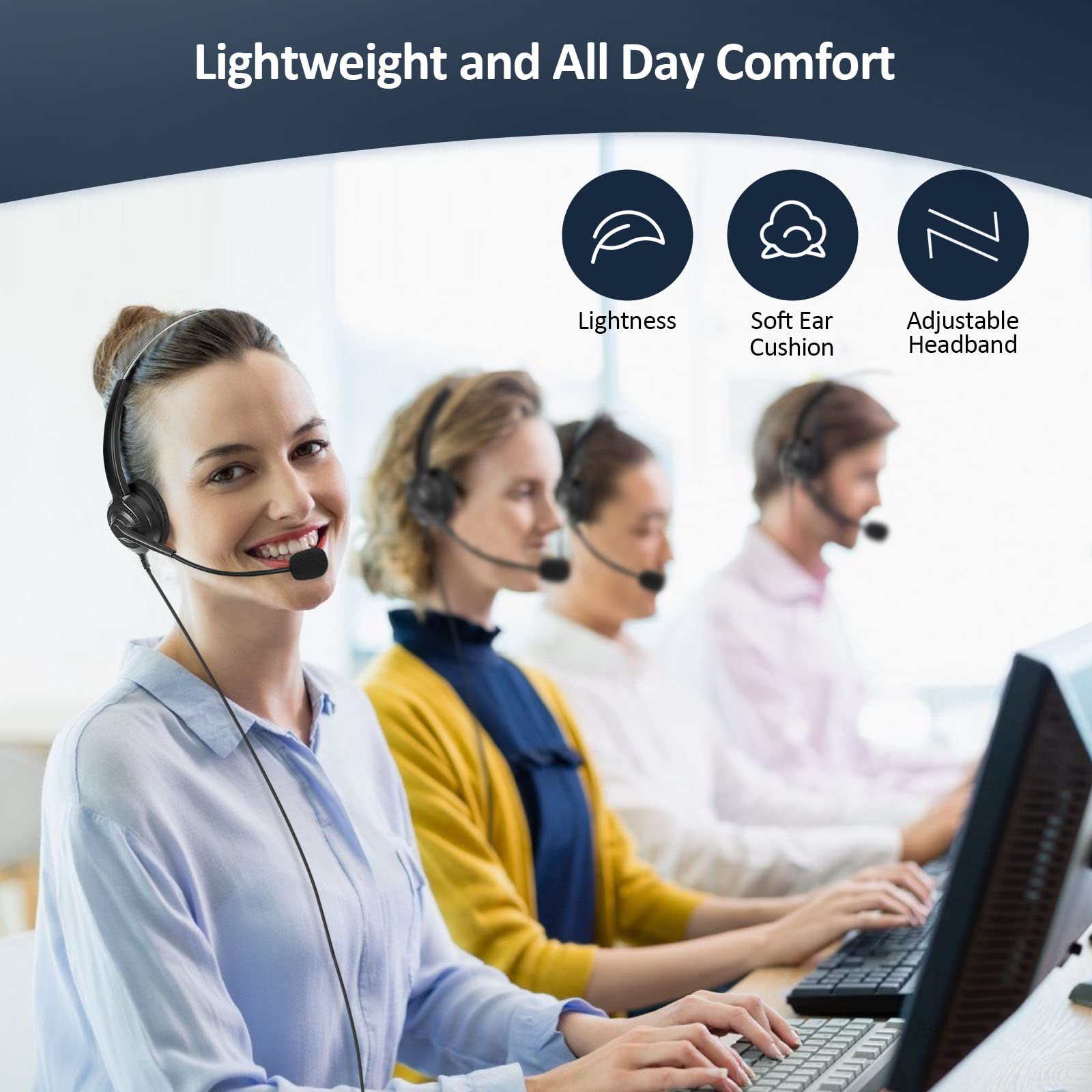 AGPTEK Corded Telephone with Headset & Dialpad for House Call Center Office - Noise Cancellation