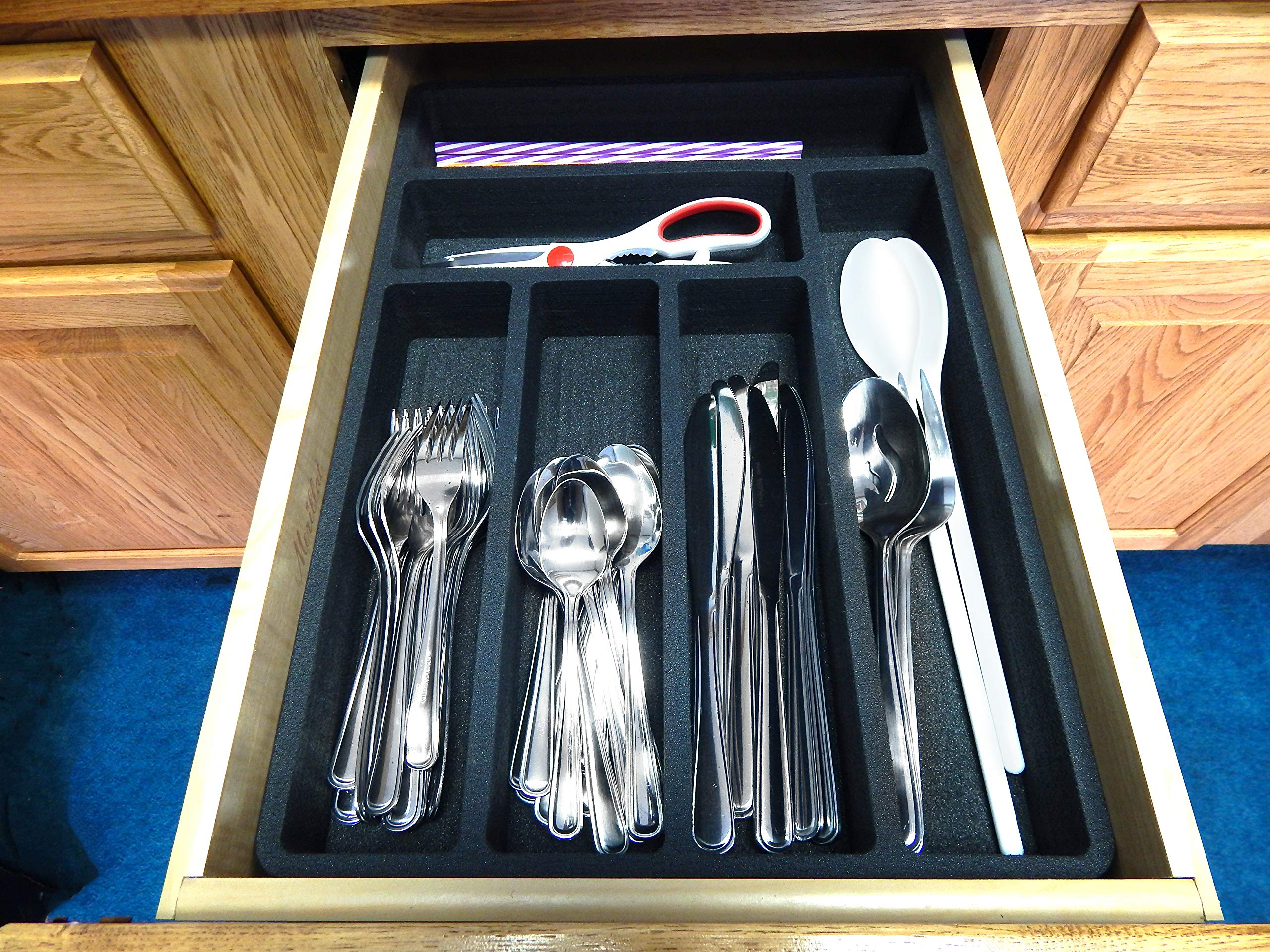 Polar Whale Flatware Silverware Drawer Organizer Premium Dividers for Cutlery Forks Knives Spoons Serving Utensils Non-Slip Waterproof Tray Insert 12.75 X 18 Inches 6 Slot Extra Deep