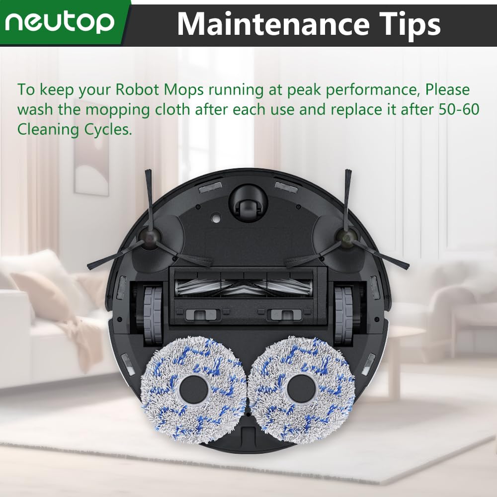 neutop Replacement Mopping Pads Microfiber Mop Cloths Compatible with Ecovacs Deebot X1 Turbo/Omni, T10 Turbo/Omni, T20, X2, Robot Vacuums Parts Accessories, 4-Pack.