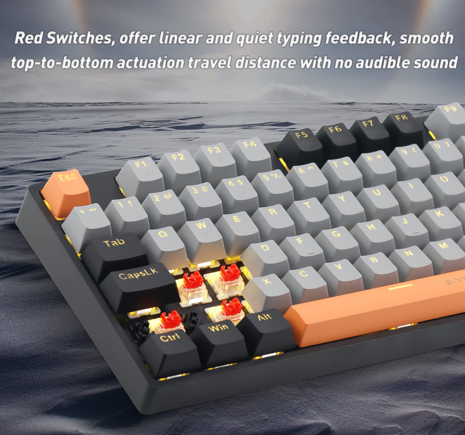 E-YOOSO Z-14 Mechanical Gaming Keyboard 104 Key, Red Switch Full-Size Computer Keyboards, Solid Yellow Backlit Mechanical Keyboard for PC Gamer, Black