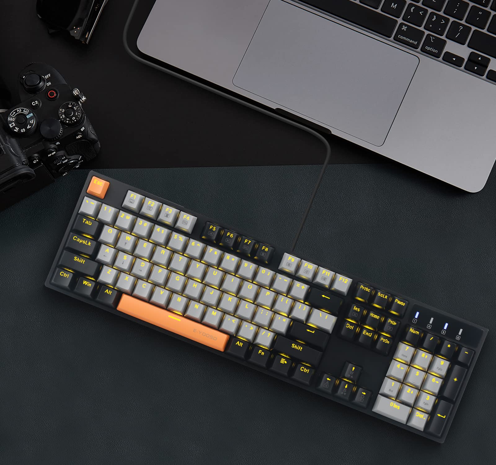 E-YOOSO Z-14 Mechanical Gaming Keyboard 104 Key, Red Switch Full-Size Computer Keyboards, Solid Yellow Backlit Mechanical Keyboard for PC Gamer, Black