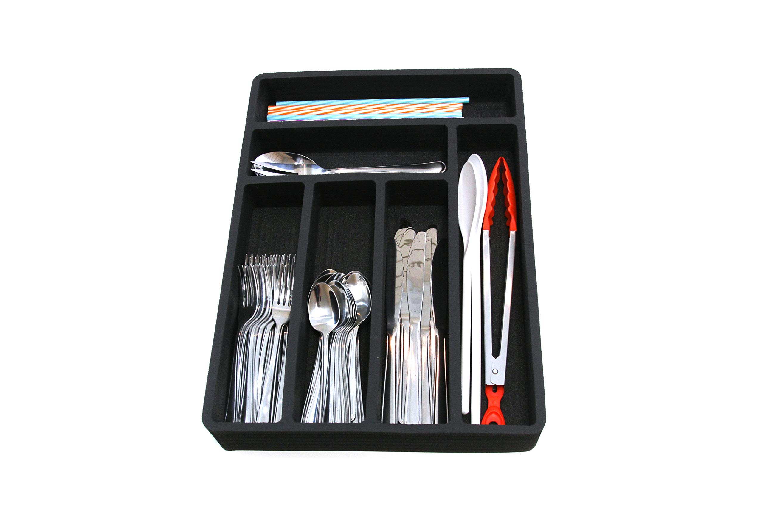 Polar Whale Flatware Silverware Drawer Organizer Premium Dividers for Cutlery Forks Knives Spoons Serving Utensils Non-Slip Waterproof Tray Insert 12.75 X 18 Inches 6 Slot Extra Deep