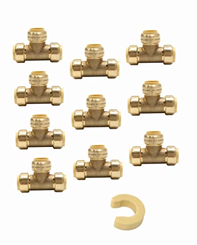 10 Pieces EFIELD 3/4 Inch Tee Push-Fit Fitting to Connect Pex, Copper, CPVC with a Disconnect Clip