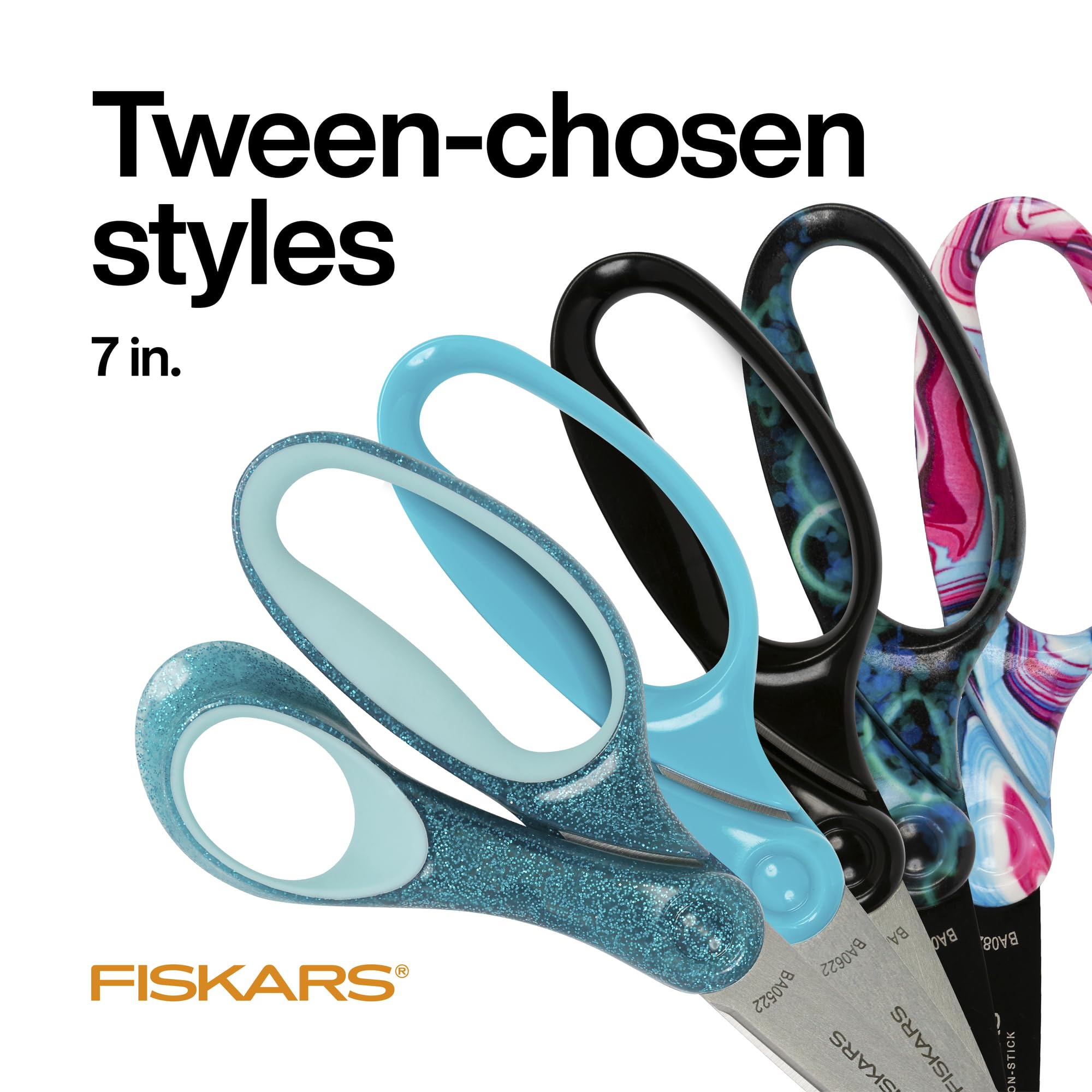 Fiskars 124582-1026 Back to School Supplies Student Kids Scissors Non-Stick, 7 Inch, Blue Tribal