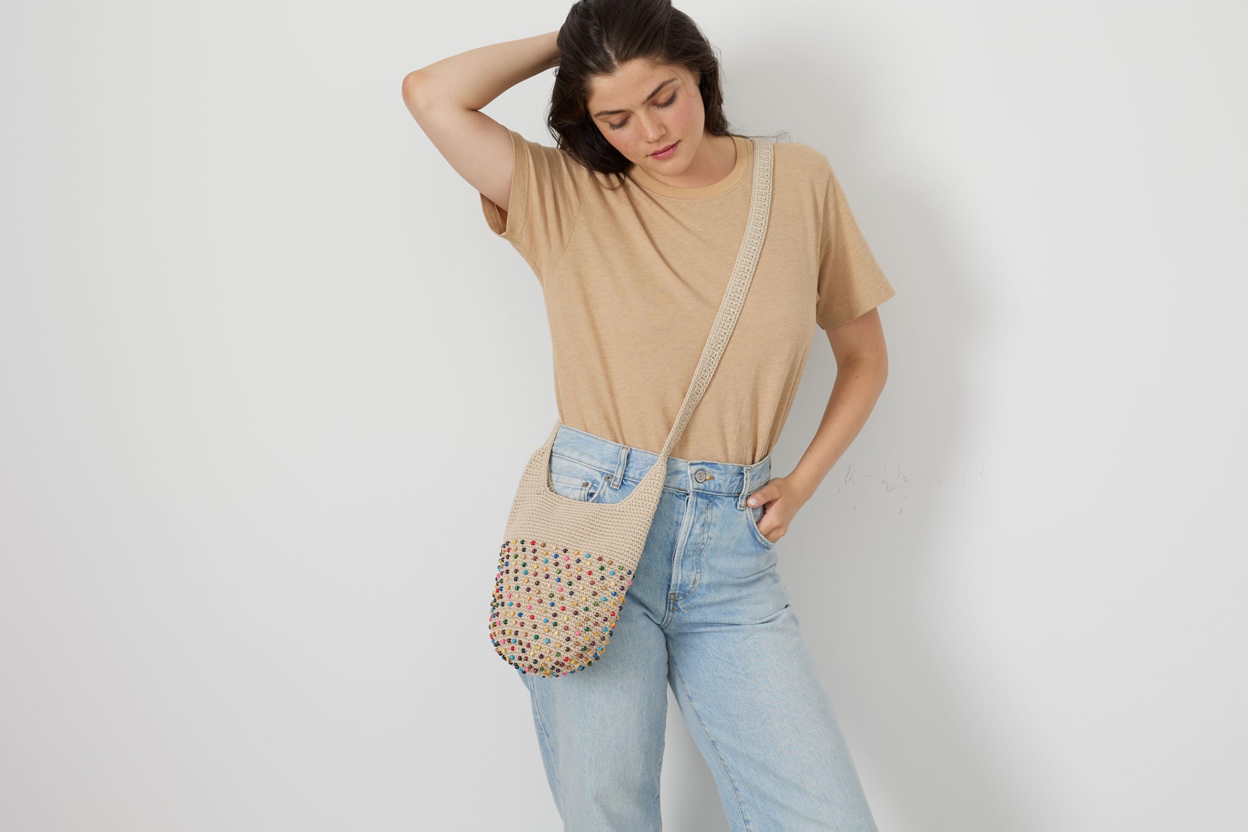The Sak 121 Crossbody Bag in Crochet, Single Crossbody Strap, Heather