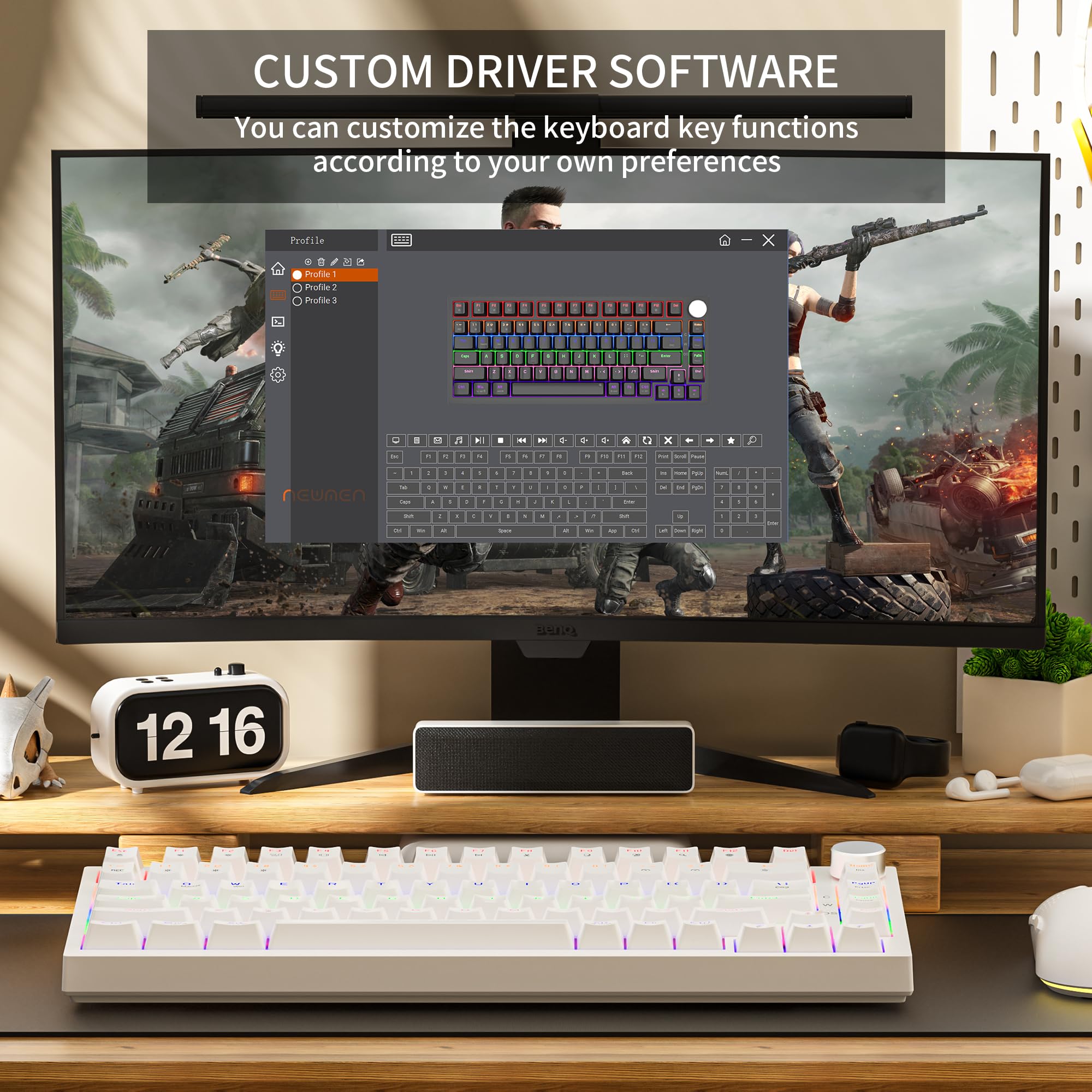 Newmen GM326 75% Percent Mechanical Keyboard,Wired Mini Backlit Hot Swappable Gaming Mechanical Keyboard with Knob,82 Keys Anti-Ghosting Compact White Gaming Keyboard for PC Win Mac,Red Switch