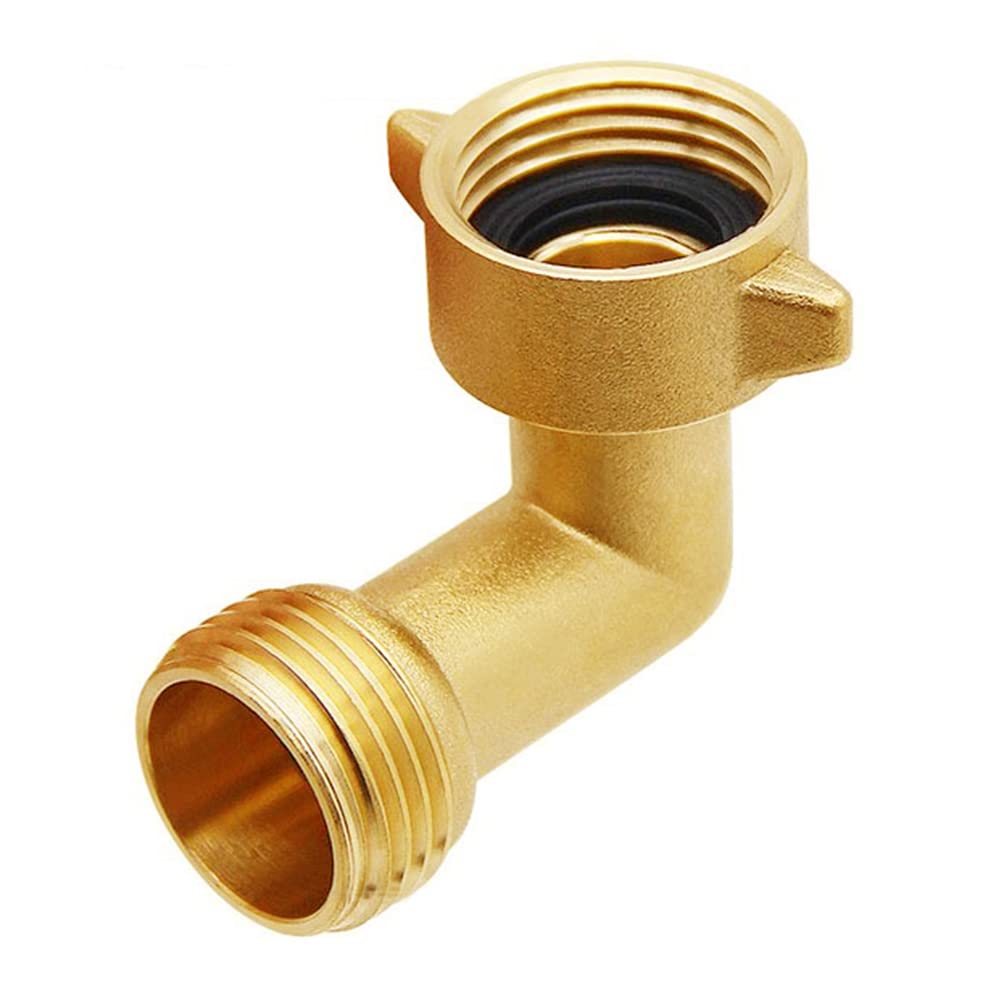 Joywayus 3/4" GHT Garden Hose 90-Degree Elbow Brass Connector with Washers for RV Water Hookups and Residential Outdoor Faucets (Pack of 2)