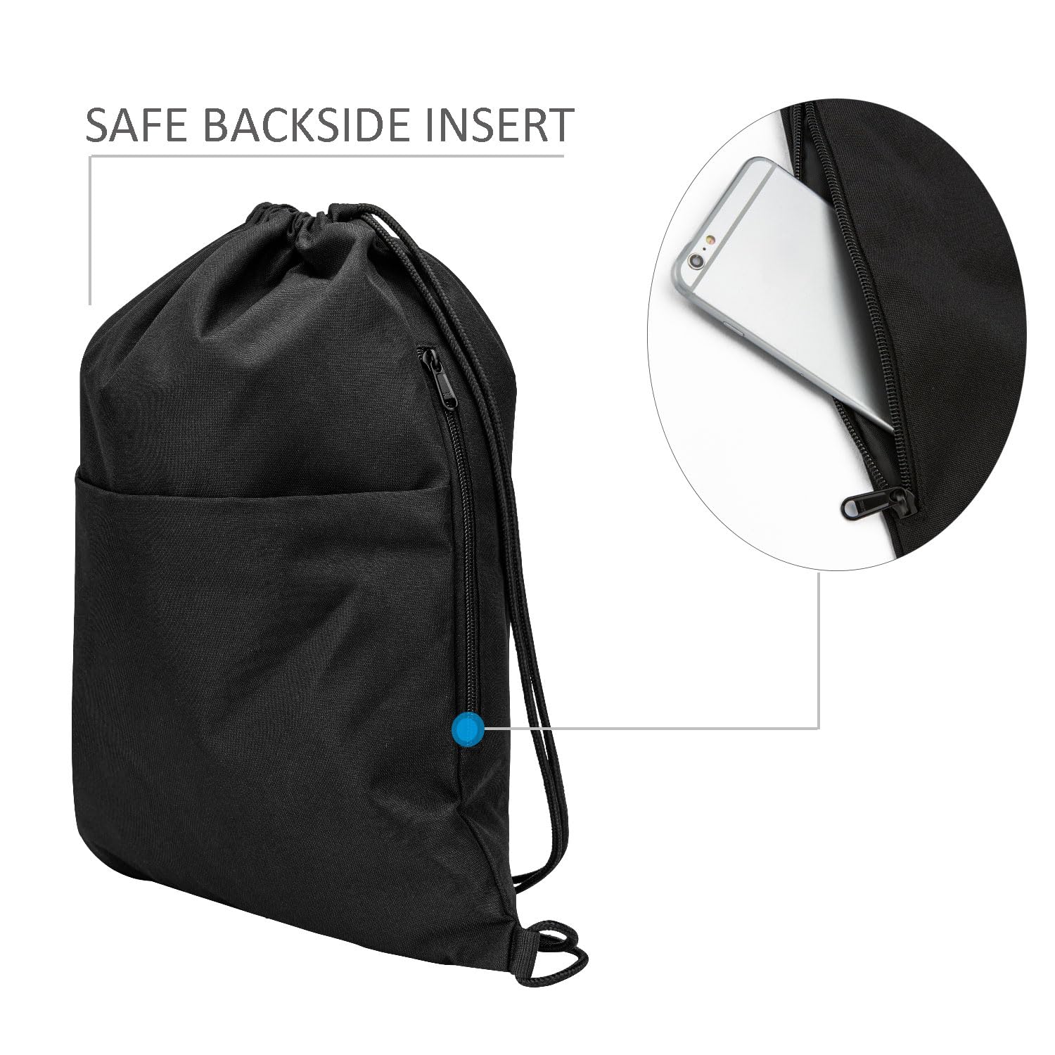 Vorspack Drawstring Backpack Water Resistant String Bag Sports Sackpack Gym Sack with Side Pocket for Men Women - Black