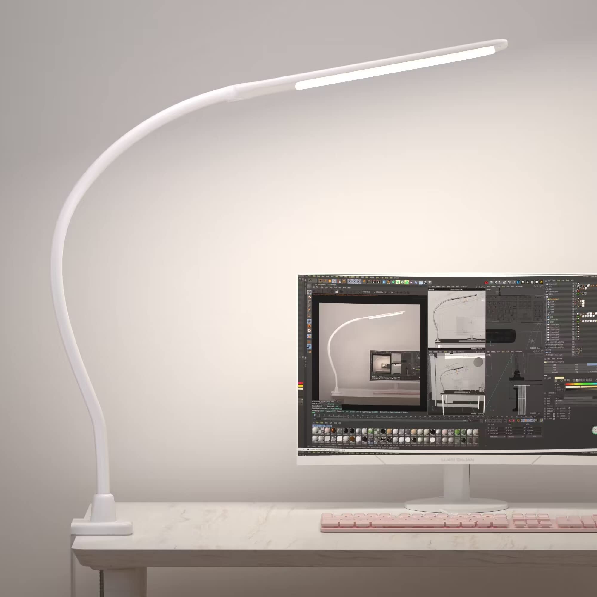 LED Desk Lamp With Clamp, 10W Gooseneck Lamps Touch Control,Swing Arm Clamp Lamp, Architect Clamp Desk Lamp Dimmable,Nail Lamp for Desk Table (White)