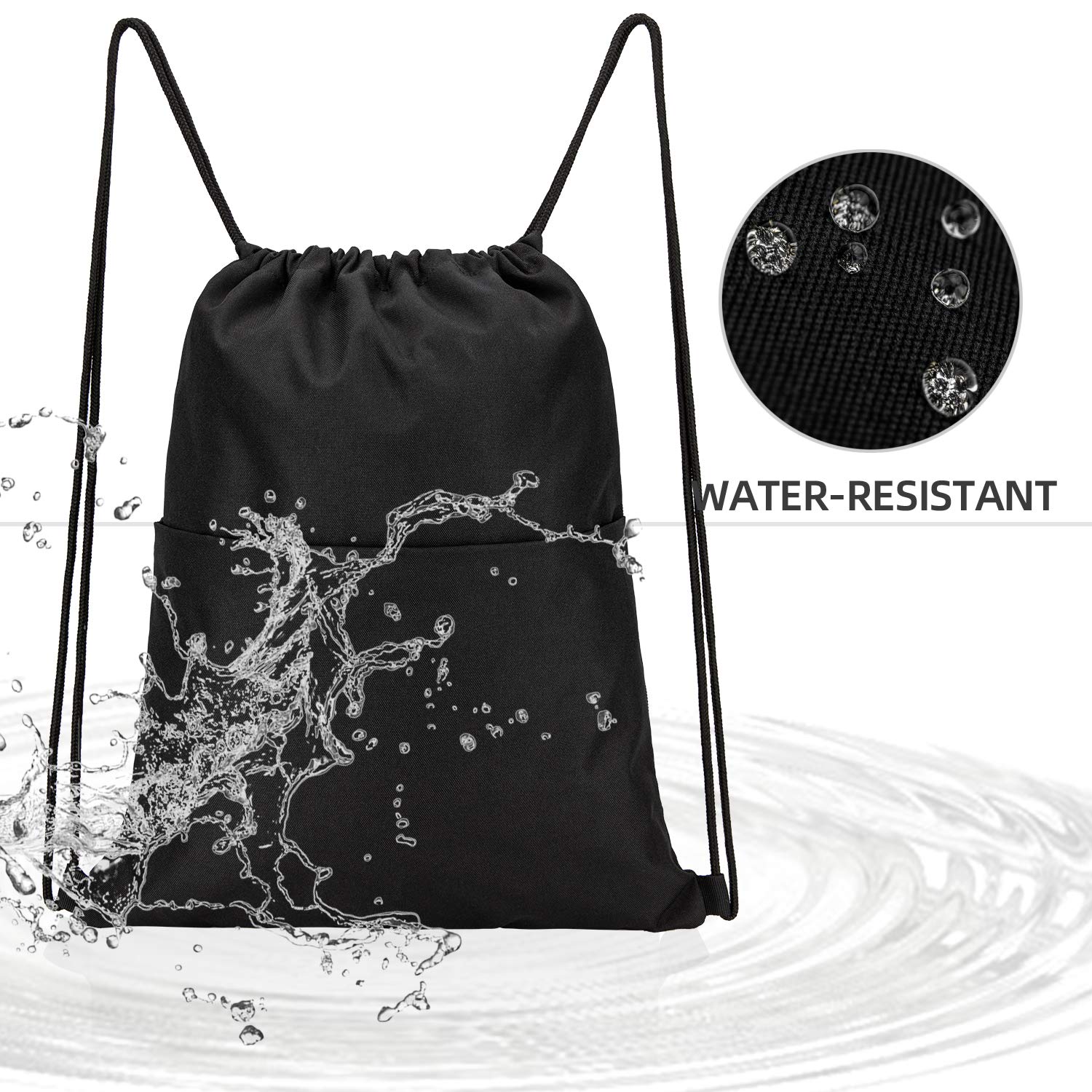 Vorspack Drawstring Backpack Water Resistant String Bag Sports Sackpack Gym Sack with Side Pocket for Men Women - Black