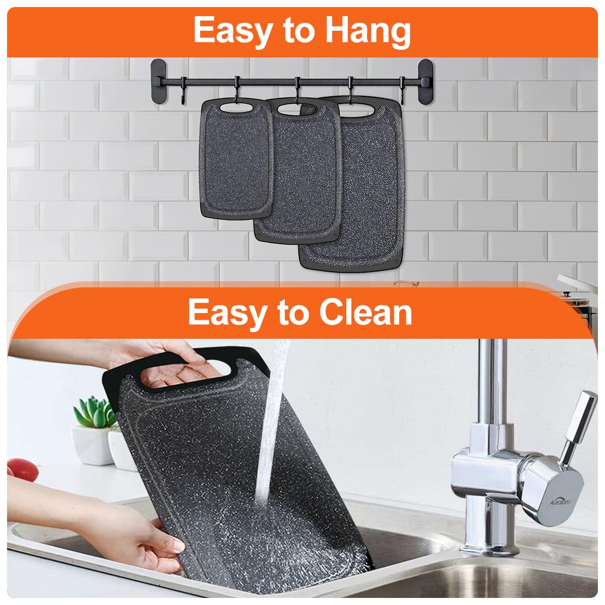 KIMIUP Kitchen Cutting Board (Set of 3),Professional Chopping Boards Sets,Dishwasher Safe Cutting Boards With Juice Grooves & Carrying Handle & No BPA