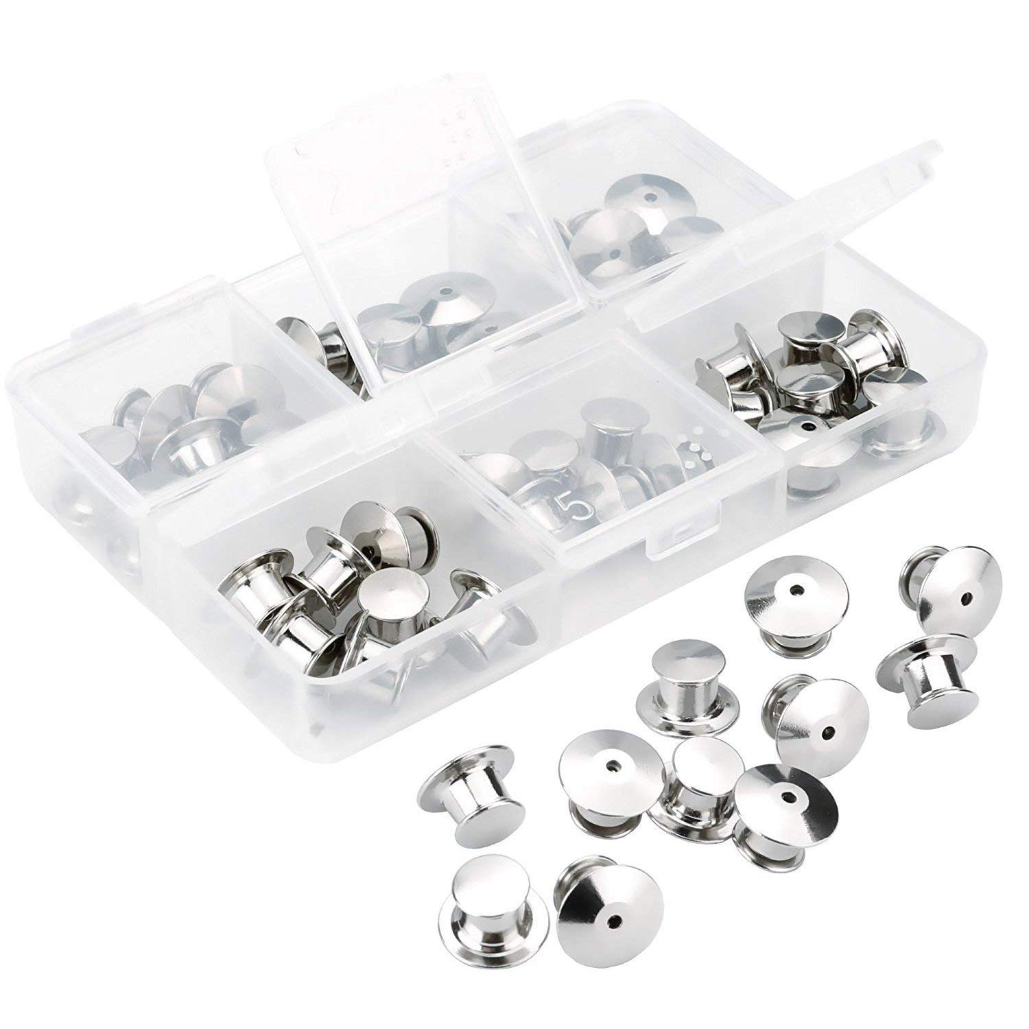 SUBANG 40 Pieces Metal Pin Backs Locking Pin Keepers Locking Clasp with Storage Case