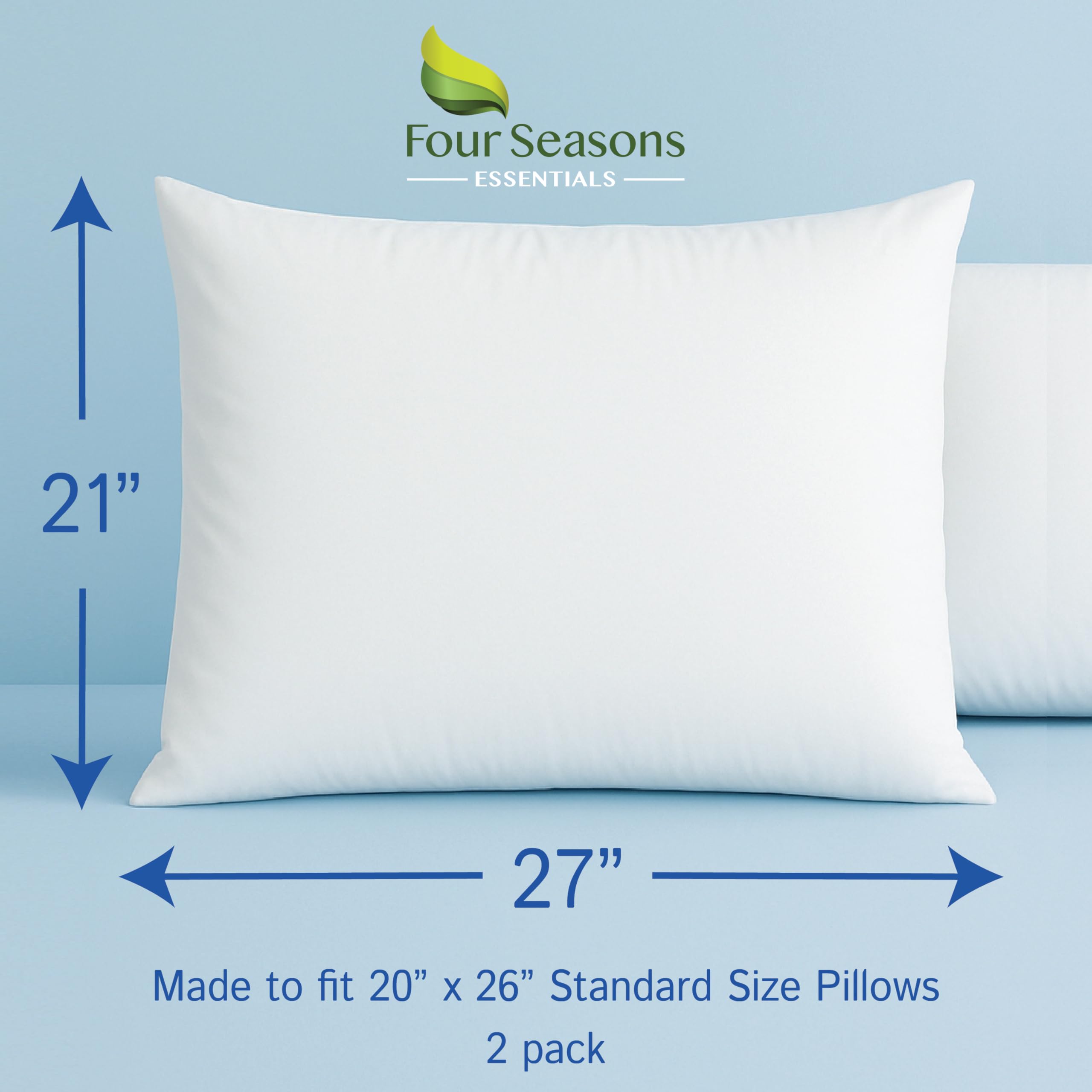 Four Seasons Essentials Standard Pillow Protectors (Set of 2) β Zippered Waterproof Pillow Covers Hypoallergenic Dust Proof Pillowcase Encasement Cover