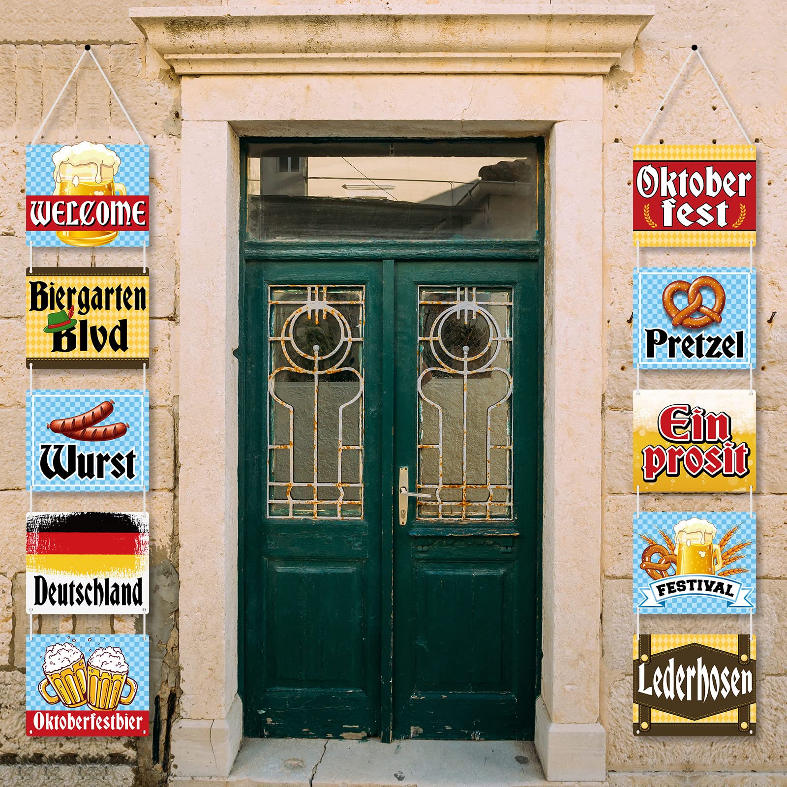 Oktoberfest Decorations, Laminated Bavarian Oktoberfest Banner German Beer Festival Signs Oktoberfest Party Decorations Supply Decor Paper Cutouts with 2 Ropes and Glue Point Dots (Style 1)