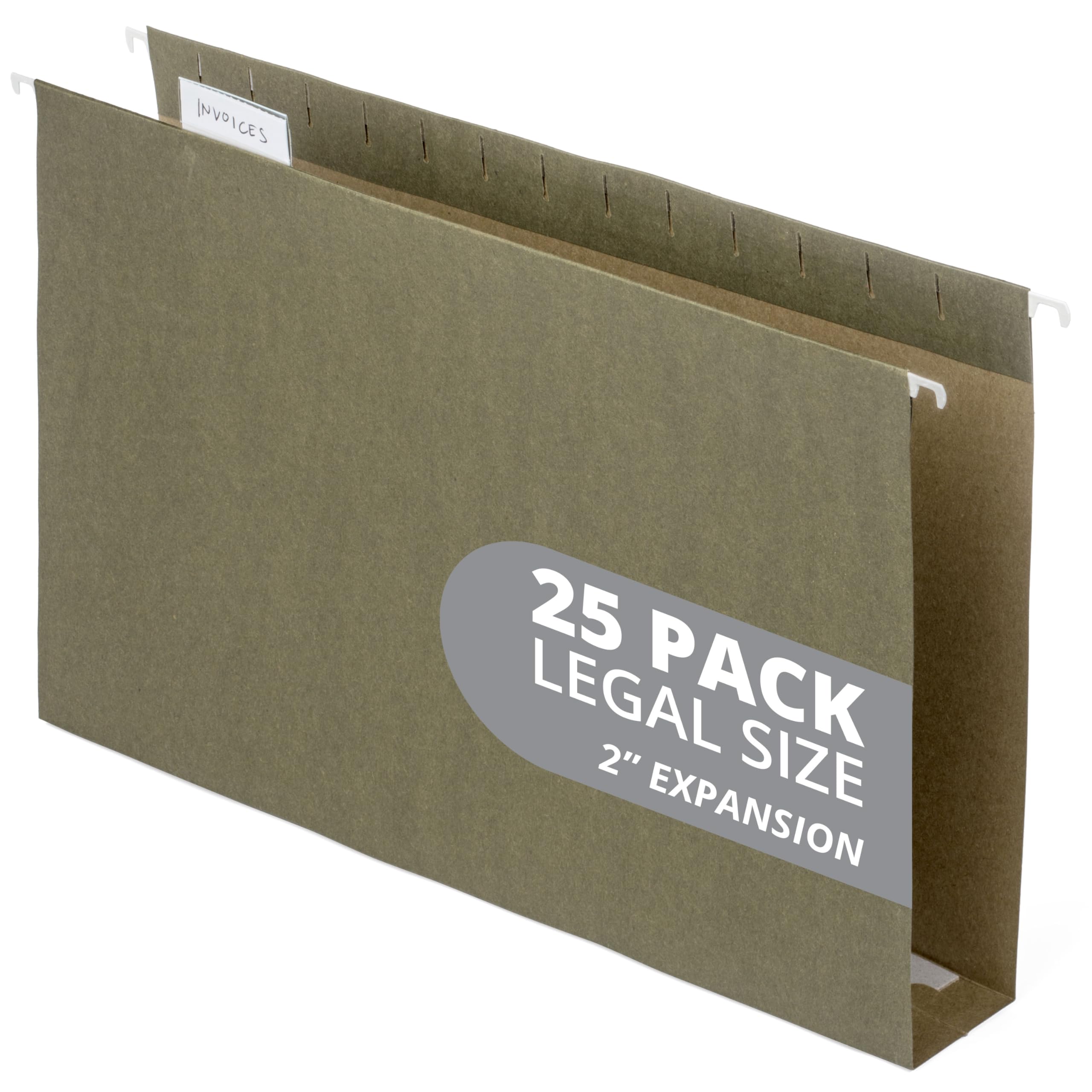 Blue Summit Supplies Extra Capacity Hanging File Folders, 9 x 14 Legal Size, Heavy Duty, 2 Inch Expansion Filing Folders, 1/5 Tab, for Bulky Files, Legal Charts, Standard Green, 25 Pack