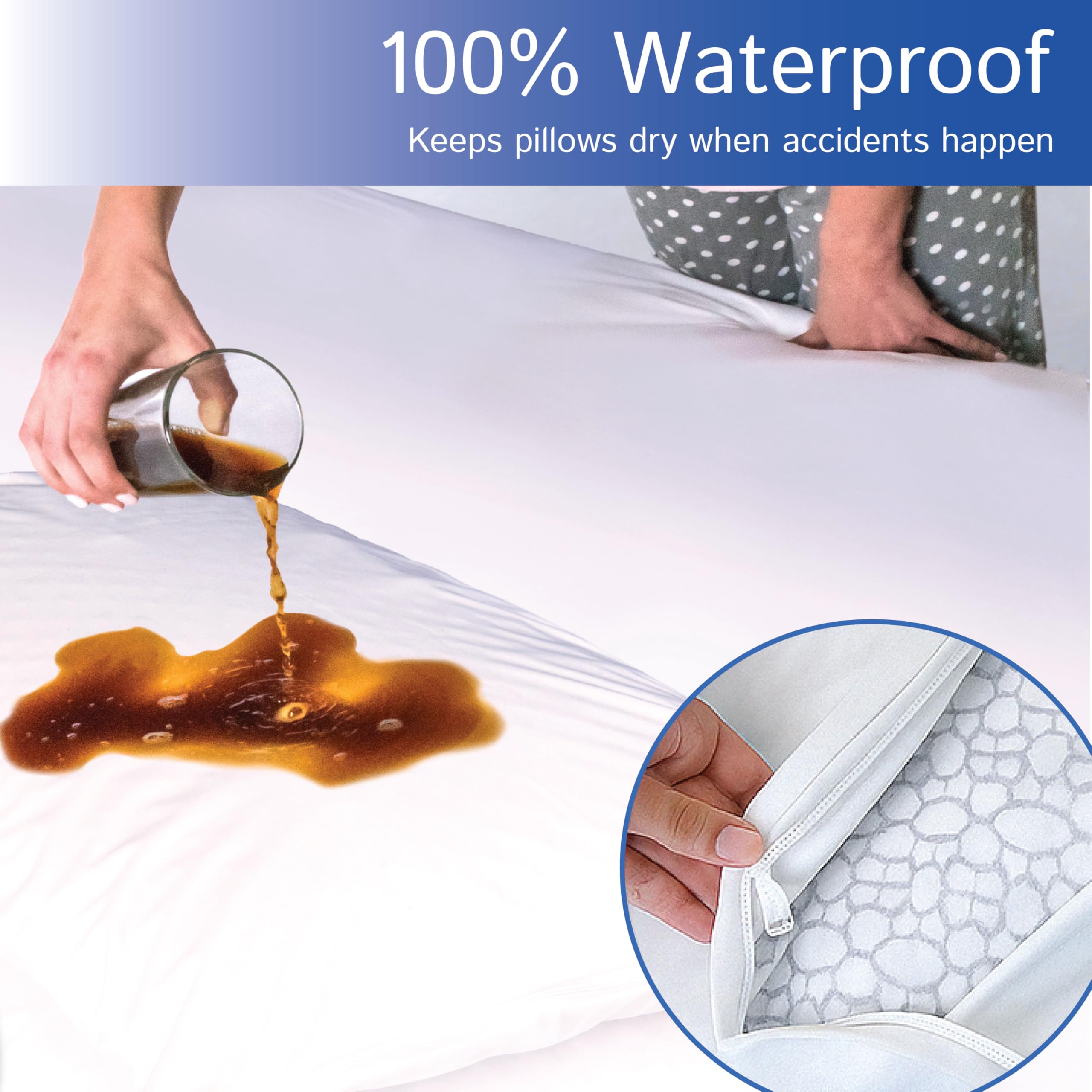 Four Seasons Essentials Standard Pillow Protectors (Set of 2) β Zippered Waterproof Pillow Covers Hypoallergenic Dust Proof Pillowcase Encasement Cover