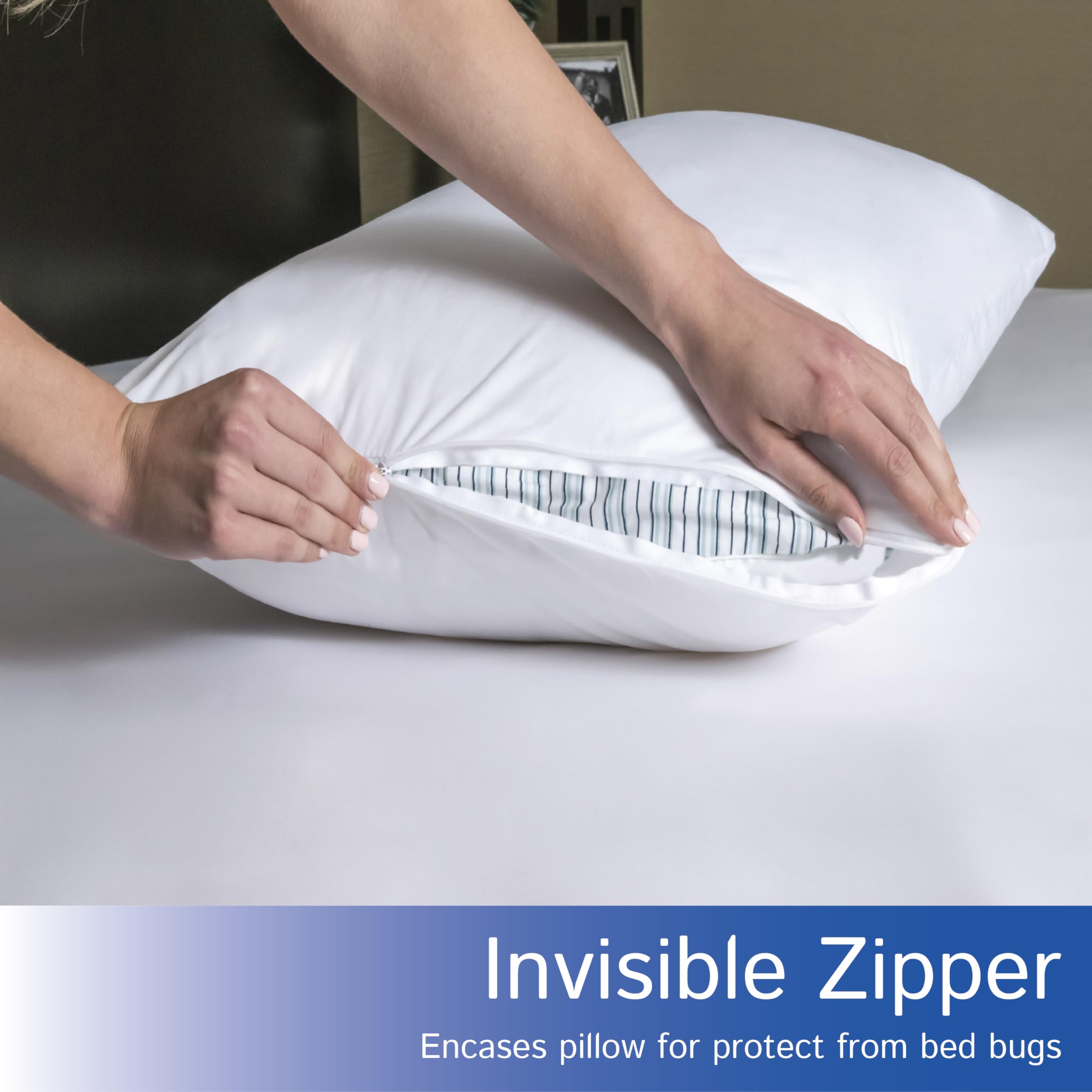 Four Seasons Essentials Standard Pillow Protectors (Set of 2) β Zippered Waterproof Pillow Covers Hypoallergenic Dust Proof Pillowcase Encasement Cover