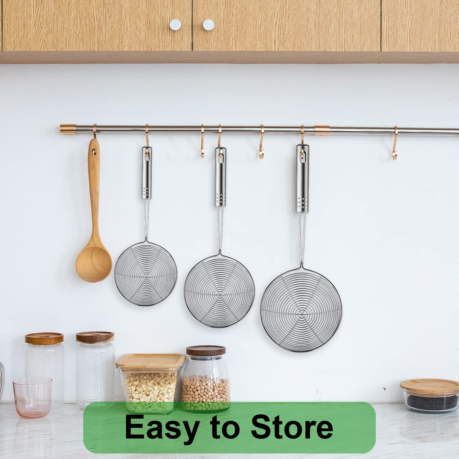 Swify Set of 3 Asian Strainer Ladle Stainless Steel Wire Skimmer Spoon with Handle for Kitchen Frying Food, Pasta, Spaghetti, Noodle-30.5cm, 32cm, 35cm