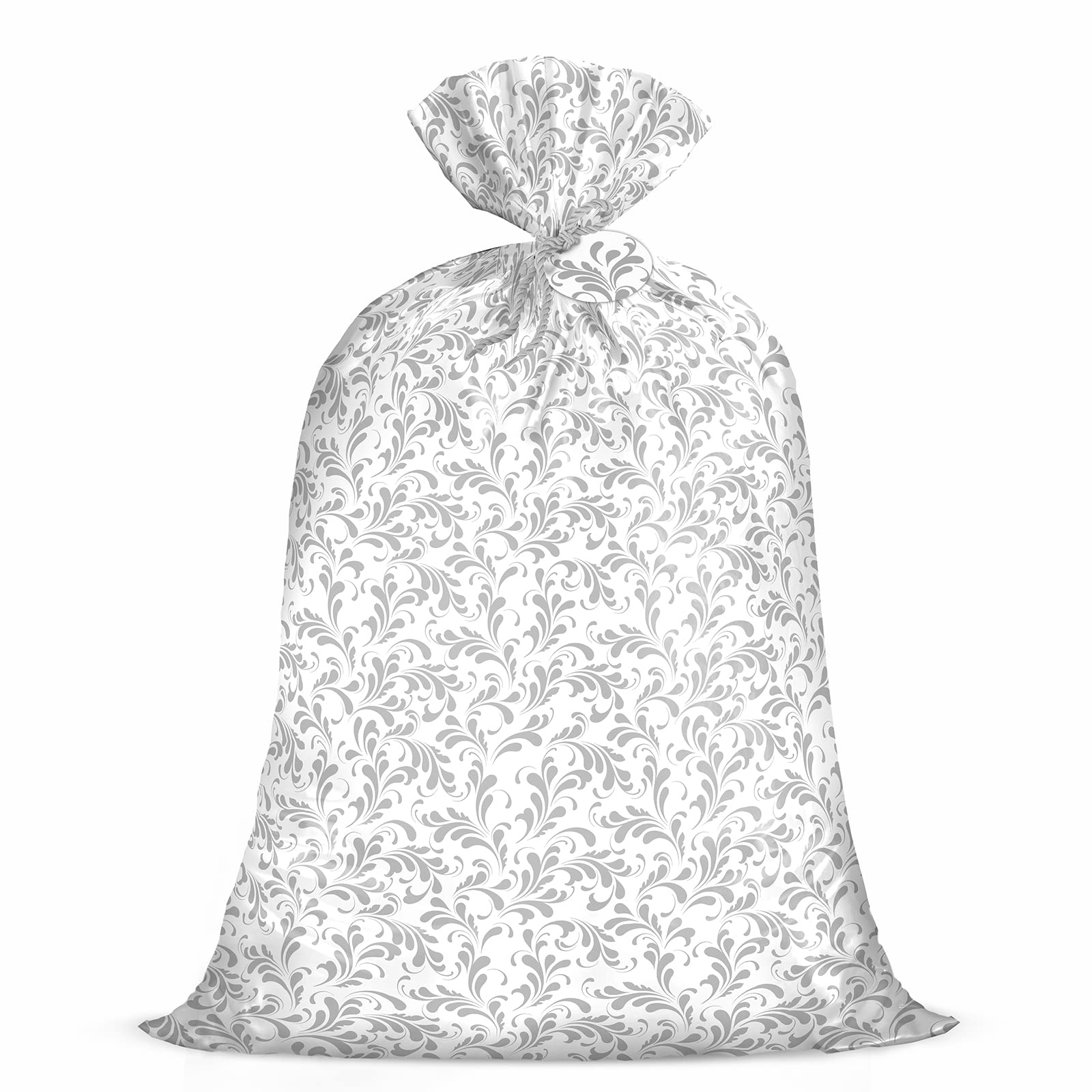 WRAPAHOLIC 56" Large Plastic Gift Bag - Silver Floral Design for Birthdays, Mother's Day, Wedding, Baby Shower, Parties, or Any Occasion - 56" H x 36" W