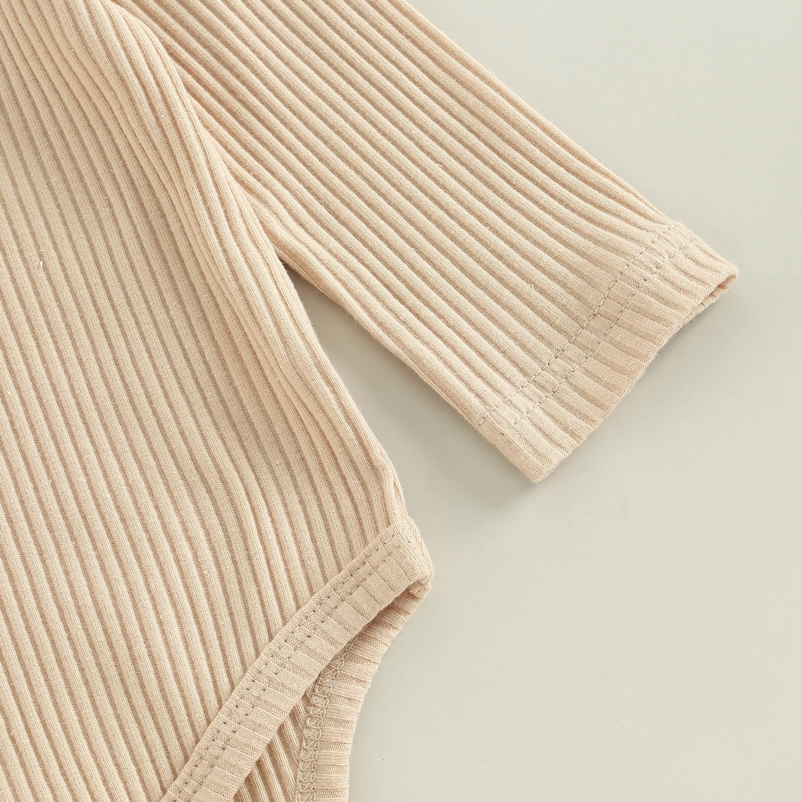 fhutpw Newborn Baby Girl Clothes Infant Rib Frill Long Sleeve Romper Flared Pants Headband Set 3pcs Fall Winter Outfits (C- Beige- Mock Neck, 0-3 Months)