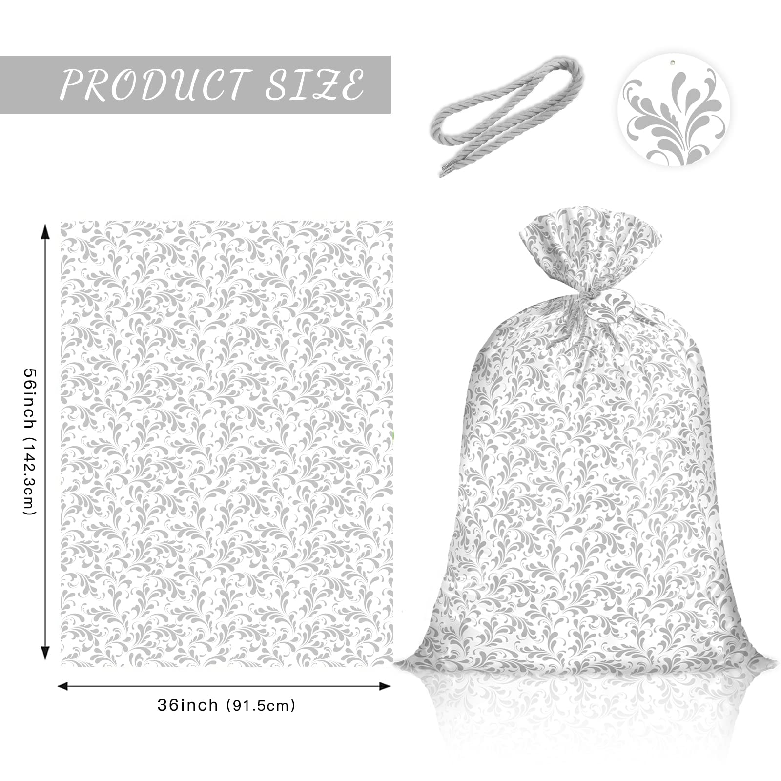 WRAPAHOLIC 56" Large Plastic Gift Bag - Silver Floral Design for Birthdays, Mother's Day, Wedding, Baby Shower, Parties, or Any Occasion - 56" H x 36" W