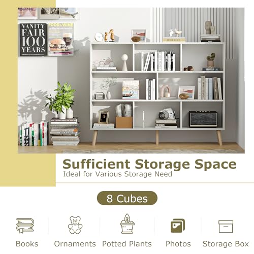 DIFY Wooden Bookcase 8 Cube Open Bookcase with Legs, 55.1" Display Bookshelves Storage Organizer Shelf for Living Room, Home Office and Bedroom, White