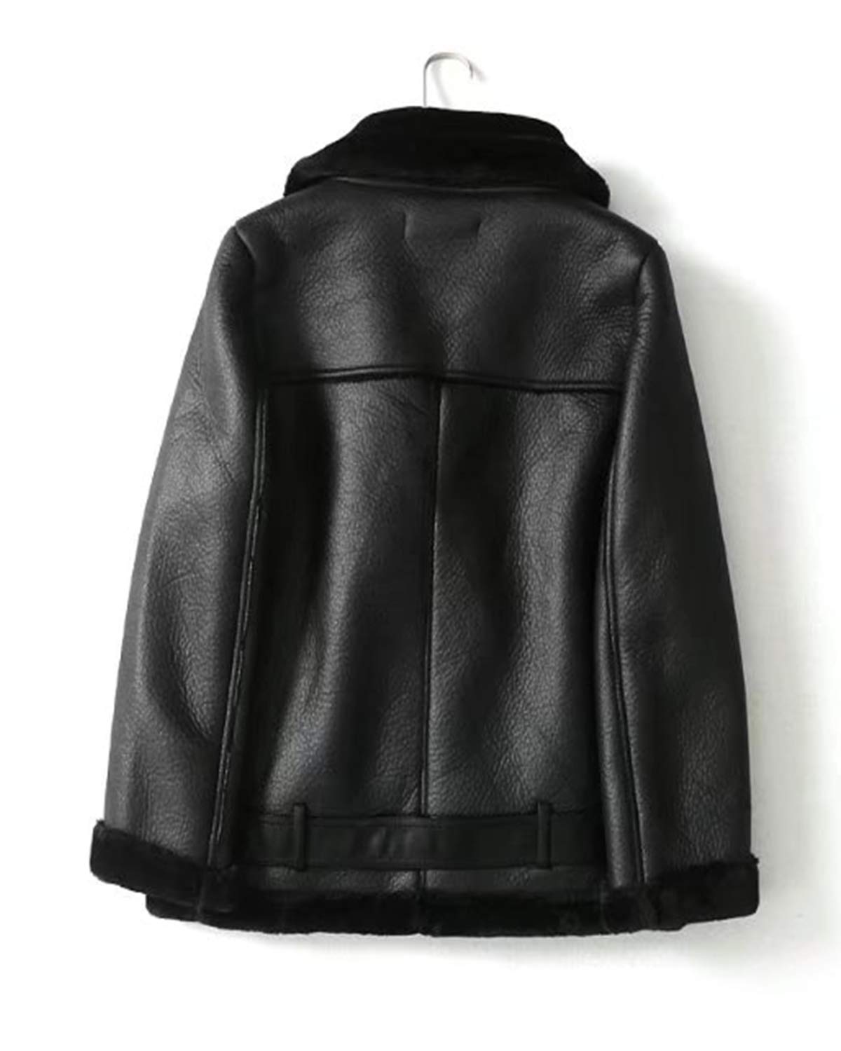 LY VAREY LIN Women's Faux Shearing Leather Jacket Warm Thickness Moto Coat Winter Shearling Coat Lined Parka (XL Black)