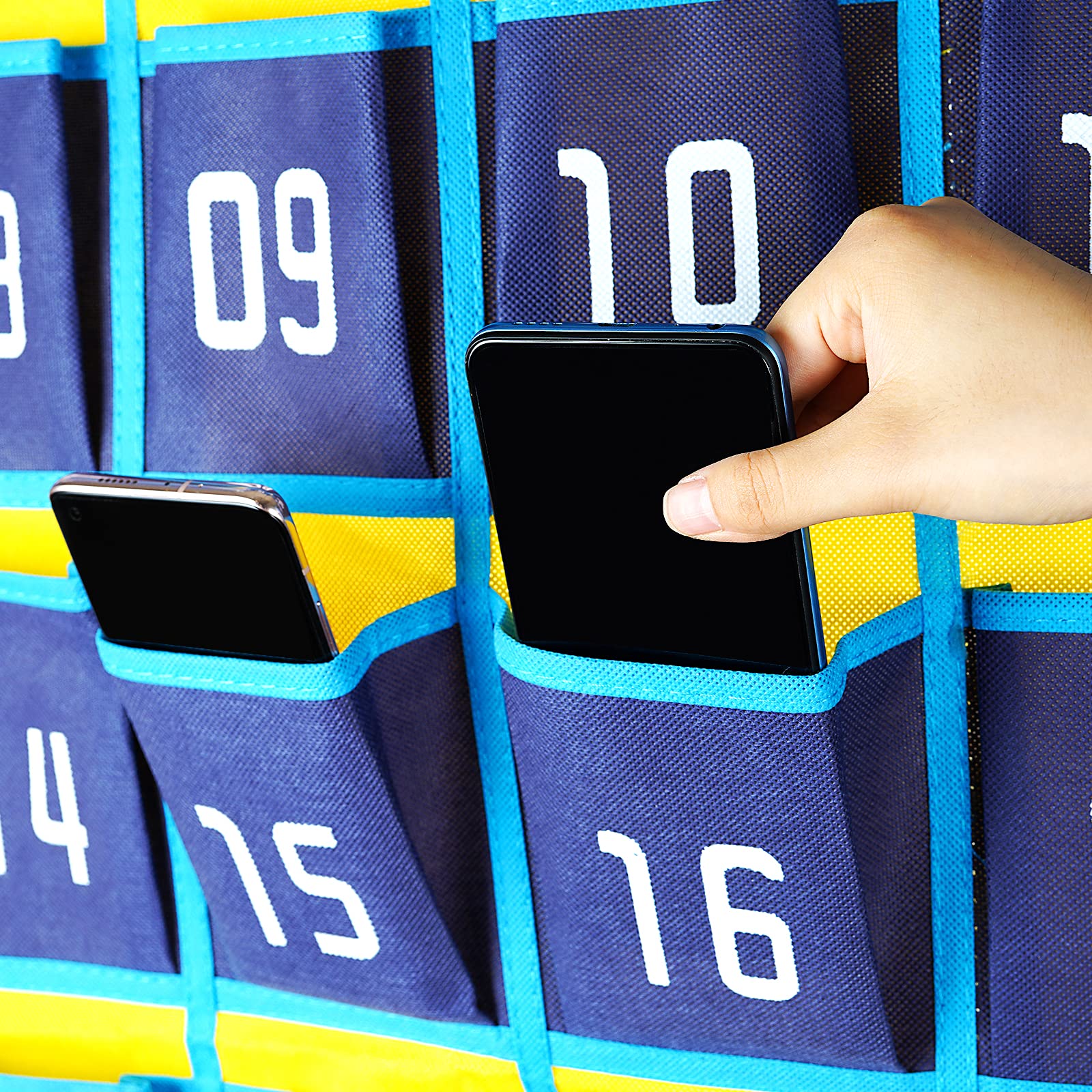 Loghot Numbered Classroom Sundries Closet Pocket Chart for Cell Phones Holder Wall Door Hanging Organizer (36 Pockets Blue)