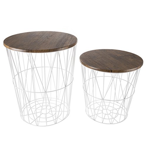 Lavish Home End Storage β Nesting Wire Basket Base and Wood Tops β Industrial Farmhouse Style Side Table Set of 2, White