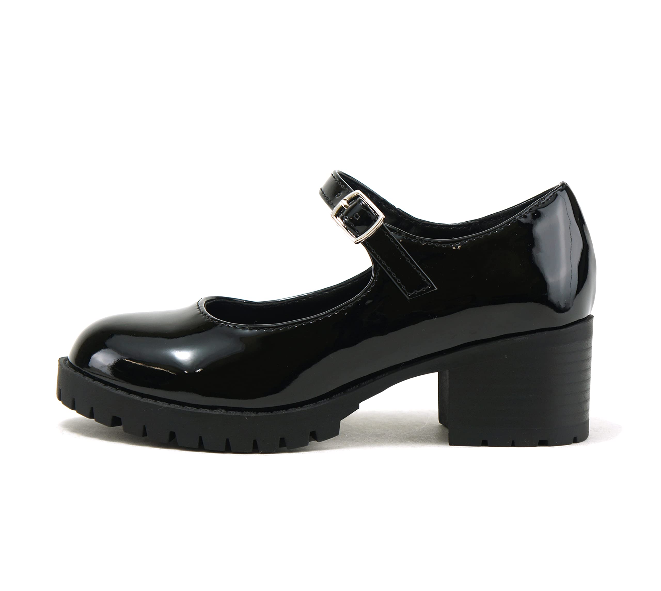 Soda Boxer-2 Kids/Children/Girls Fashion Mary Jane Style Rounded Chunky Block Lug Sole Heel with Adjustable Strap (Black Patent, us_Footwear_Size_System, Little_Kid, Medium, Numeric_2)