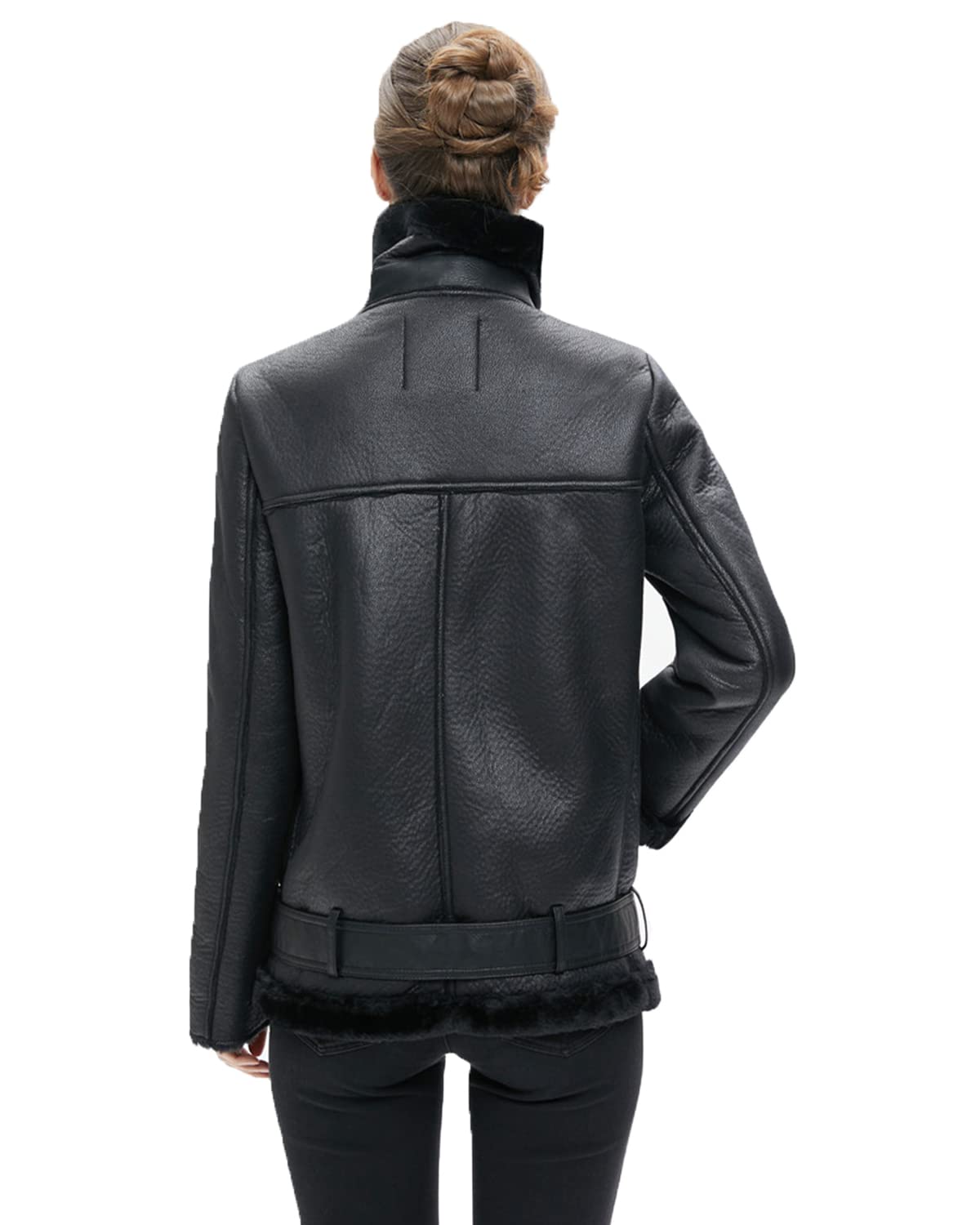 LY VAREY LIN Women's Faux Shearing Leather Jacket Warm Thickness Moto Coat Winter Shearling Coat Lined Parka (XL Black)