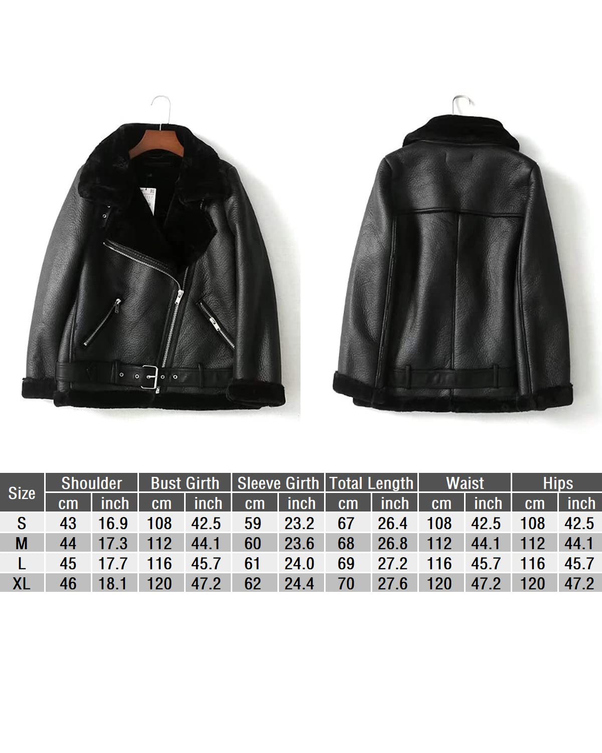 LY VAREY LIN Women's Faux Shearing Leather Jacket Warm Thickness Moto Coat Winter Shearling Coat Lined Parka (XL Black)