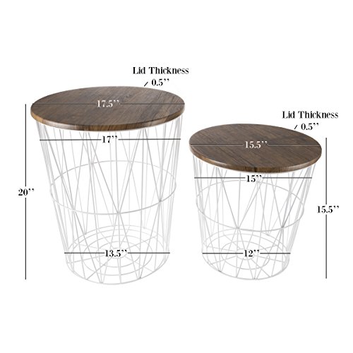 Lavish Home End Storage β Nesting Wire Basket Base and Wood Tops β Industrial Farmhouse Style Side Table Set of 2, White
