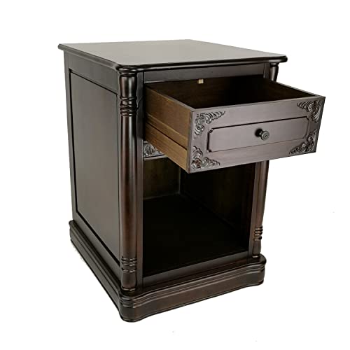 Benjara Kai 26 Inch Classic Wood Accent Chest, 1 Drawer, Open Space, Carved, Brown