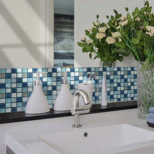 60 PCS Mosaic Wall Tile Stickers, DIY Self Adhesive Waterproof Sticky Wallpaper, Kitchen Bathroom Tile Wall Art Decals Home Decoration 10 x 10 cm (008)