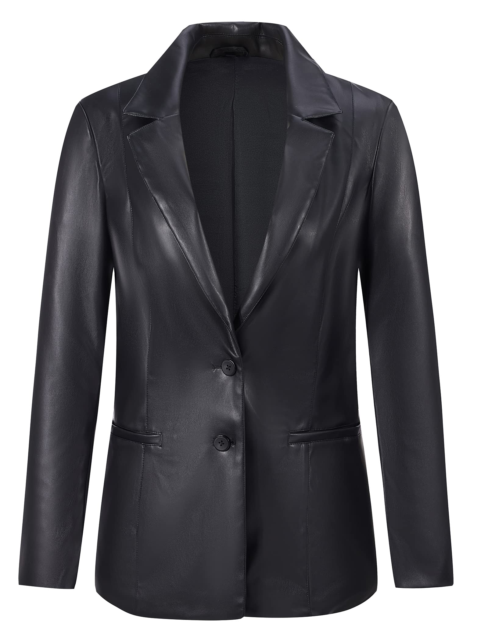 RISISSIDA Women Faux Leather Blazer Jacket Vegan Pleather Coat Black XX-L