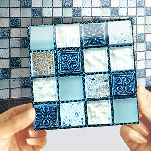 60 PCS Mosaic Wall Tile Stickers, DIY Self Adhesive Waterproof Sticky Wallpaper, Kitchen Bathroom Tile Wall Art Decals Home Decoration 10 x 10 cm (008)