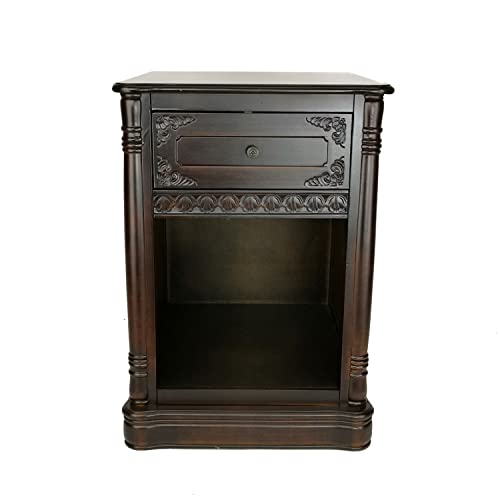 Benjara Kai 26 Inch Classic Wood Accent Chest, 1 Drawer, Open Space, Carved, Brown