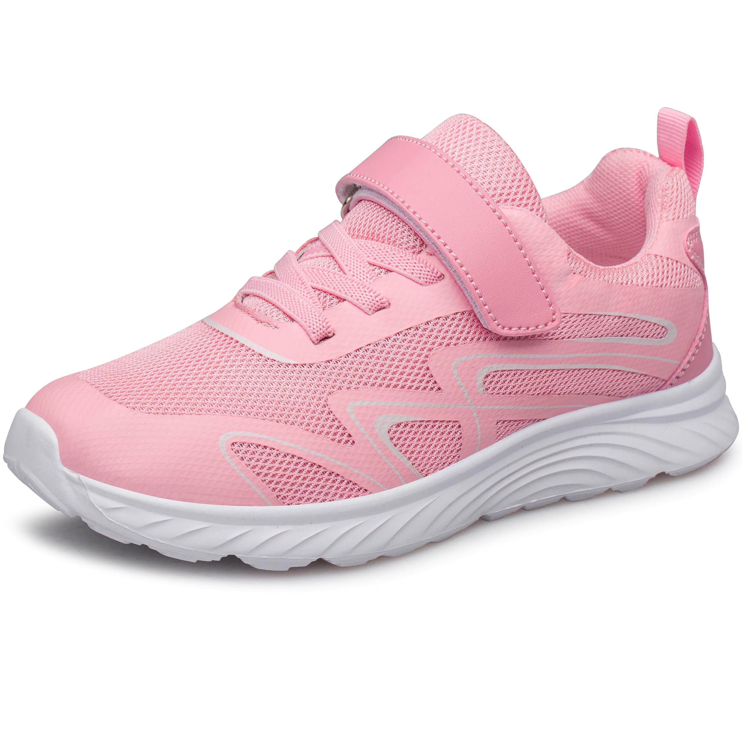 AMANSSE Girls Shoes Sneakers Lightweight Breathable Running Tennis Shoes Non Slip Fitness Girls Shoes Pink Big Kid Size 1