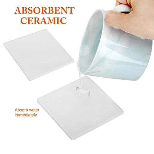 Ceramic Tiles for Crafts Coasters,14 Pack 4-Inches Unglazed Ceramic Coasters for Drinks with Cork Backing Pads,Use with Alcohol Ink or Acrylic Pouring Make Your Own DIY Coasters (Square)