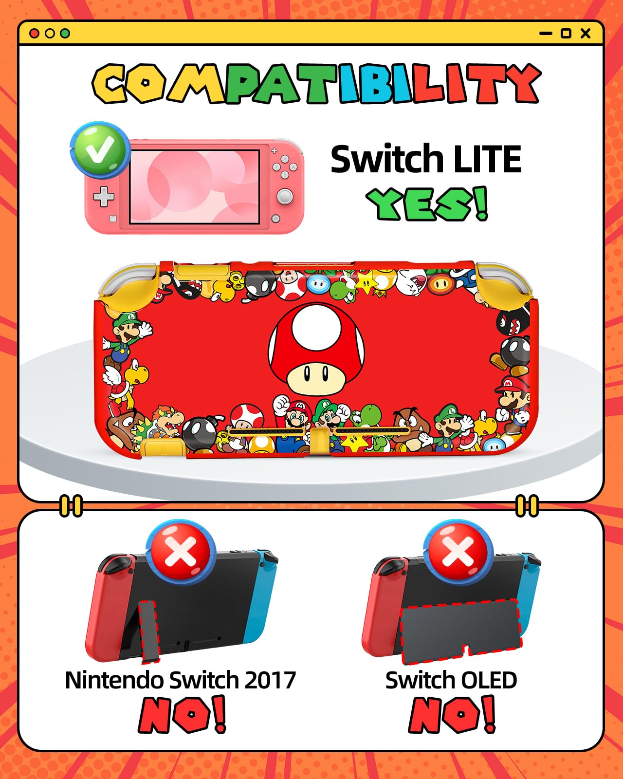 Xinocy (2in1 for Nintendo Switch Lite Case +24 Switch Game Holder Cute Cartoon Slim Protective Cases Hard Shell for Kids Boys Teens Girls Girly Design Funny Aesthetic Covers for Switch Lite 2019,Red
