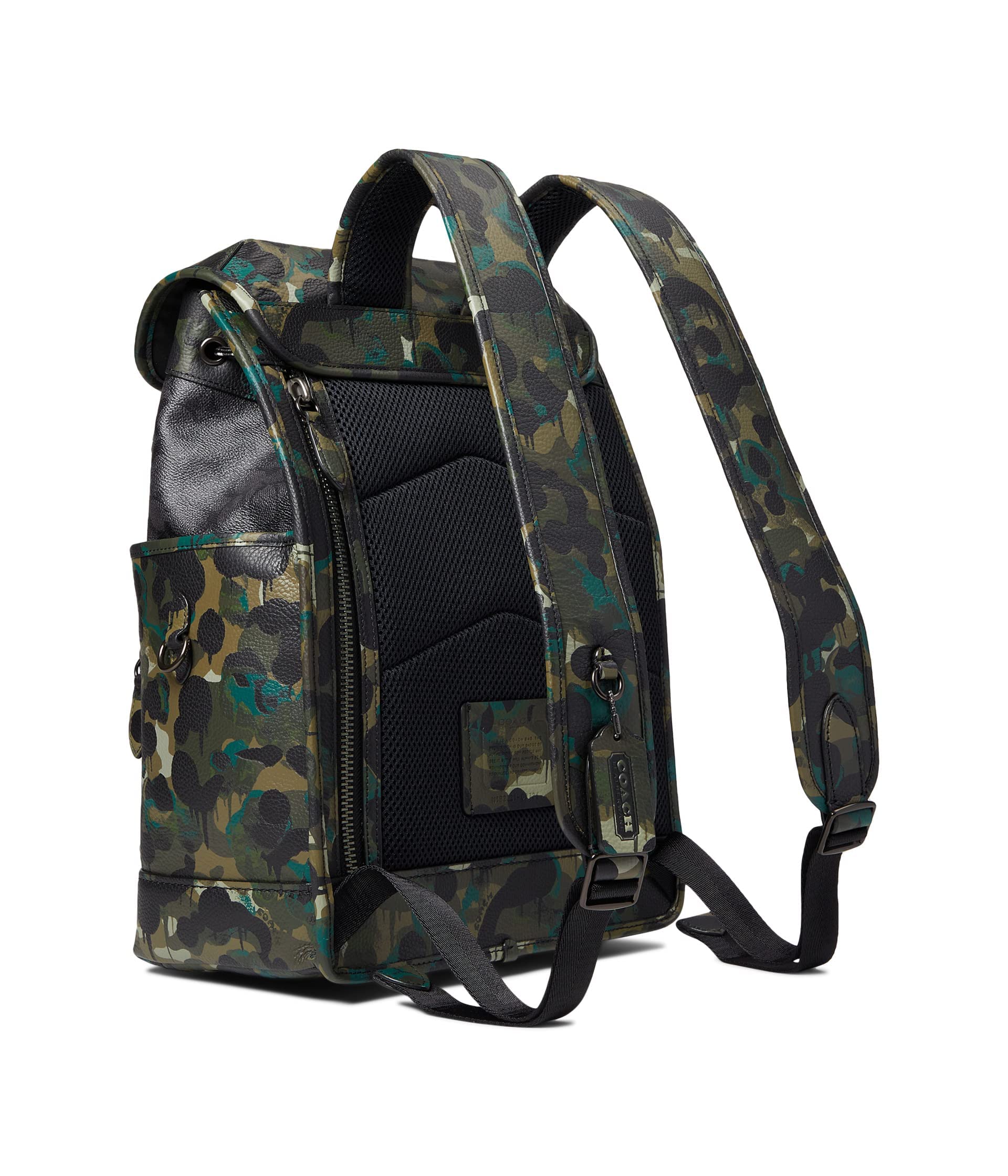 Coach League Flap Backpack in Signature with Camo Print Leather Charcoal Multi One Size