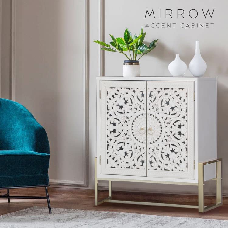 PHI VILLA White Accent Cabinet Storage Cabinet with Doors Buffet Cabinet Pantry Cabinet Sideboard for Dining Room Hollow Carved