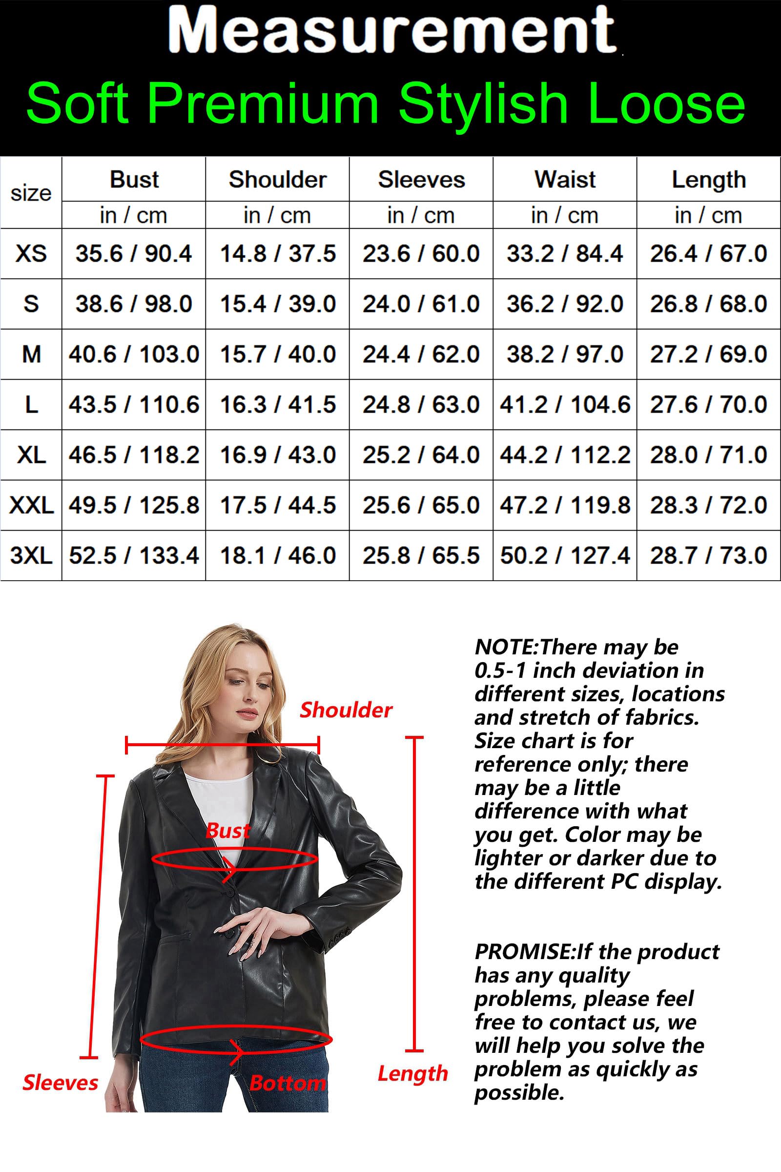 RISISSIDA Women Faux Leather Blazer Jacket Vegan Pleather Coat Black XX-L