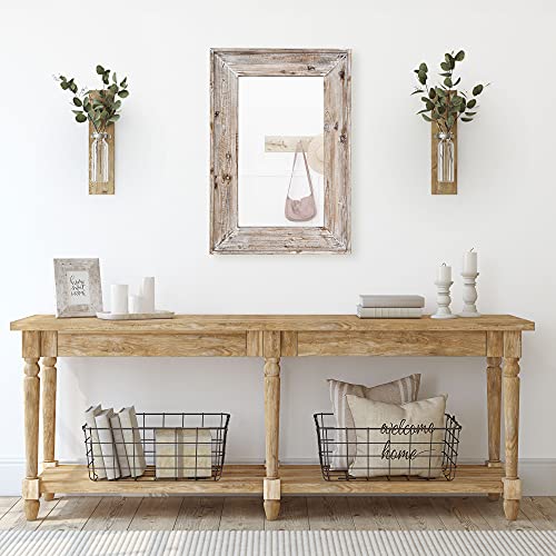 EMAISON 36 x 24 inches Wall Mounted Decorative Mirror, Rustic Wood Framed Rectangular Hanging Mirror with 4 Hangers for Farmhouse Bathroom, Entryway, Bedroom Décor