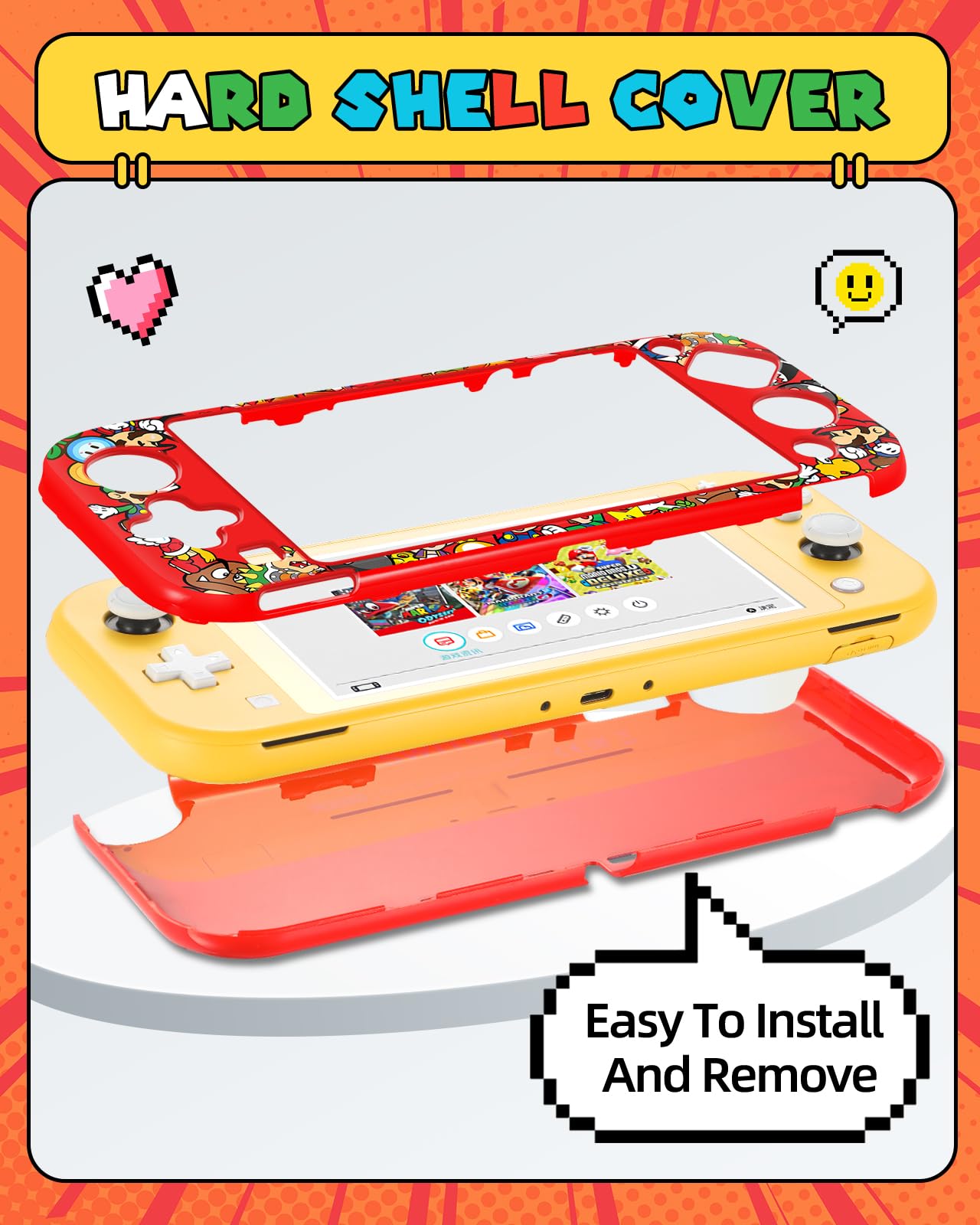 Xinocy (2in1 for Nintendo Switch Lite Case +24 Switch Game Holder Cute Cartoon Slim Protective Cases Hard Shell for Kids Boys Teens Girls Girly Design Funny Aesthetic Covers for Switch Lite 2019,Red