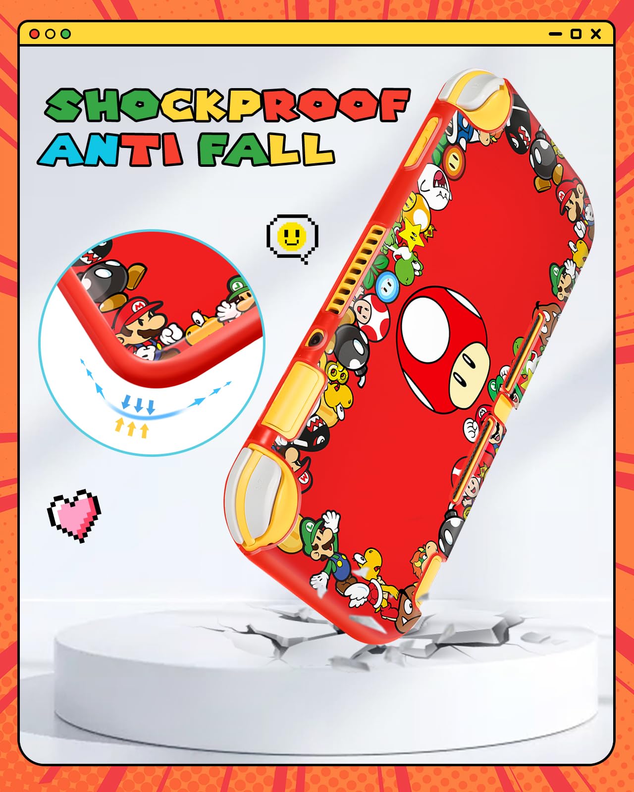 Xinocy (2in1 for Nintendo Switch Lite Case +24 Switch Game Holder Cute Cartoon Slim Protective Cases Hard Shell for Kids Boys Teens Girls Girly Design Funny Aesthetic Covers for Switch Lite 2019,Red