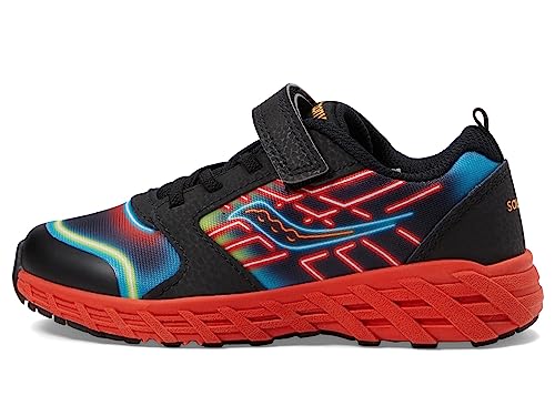Saucony Wind Alternative Closure Sneaker, NEON/Black/RED, 2 US Unisex Big Kid